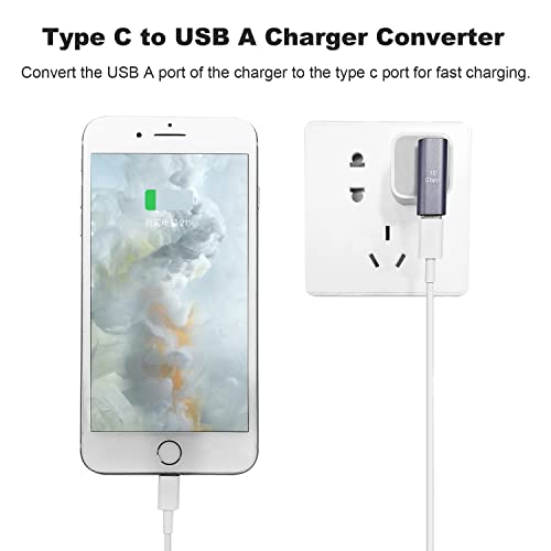 AreMe 90 Degree USB C Female to USB Male Adapter 2 Pack, Left Angle Type C to USB A Charger Converter for iPhone, Apple iWatch Watch, Airpods, iPad Air Mini and More
