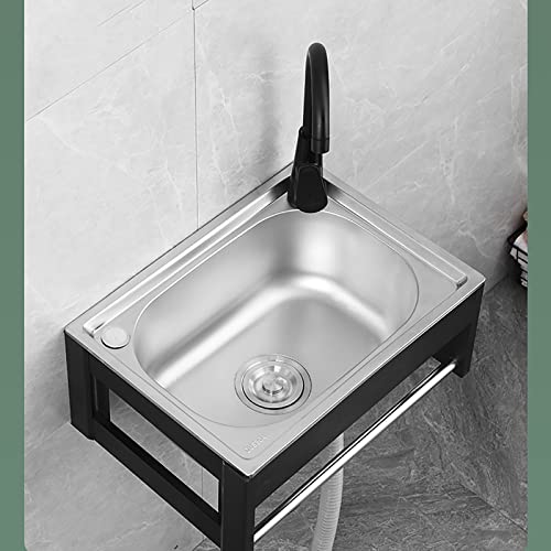Commercial Restaurant Kitchen Sink 1 Compartment Stainless Steel Sink Wall Mounted Sink With Faucet Combo And Strainer For Restaurant,Laundry Room,Backyard,Kitchen,Garage (Color : Bracket2, Size : 5
