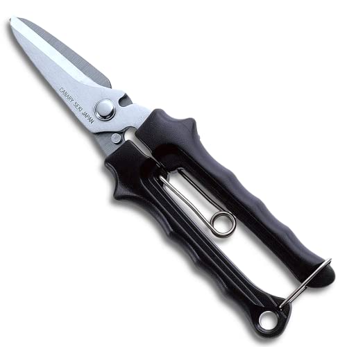 CANARY Metal Cutting Scissors with Wire Cutter 7.6" [Straight], Made in JAPAN, All-Purpose Heavy Duty Hand Shears, Japanese Stainless Steel Blade, Spring Loaded Handle, Black