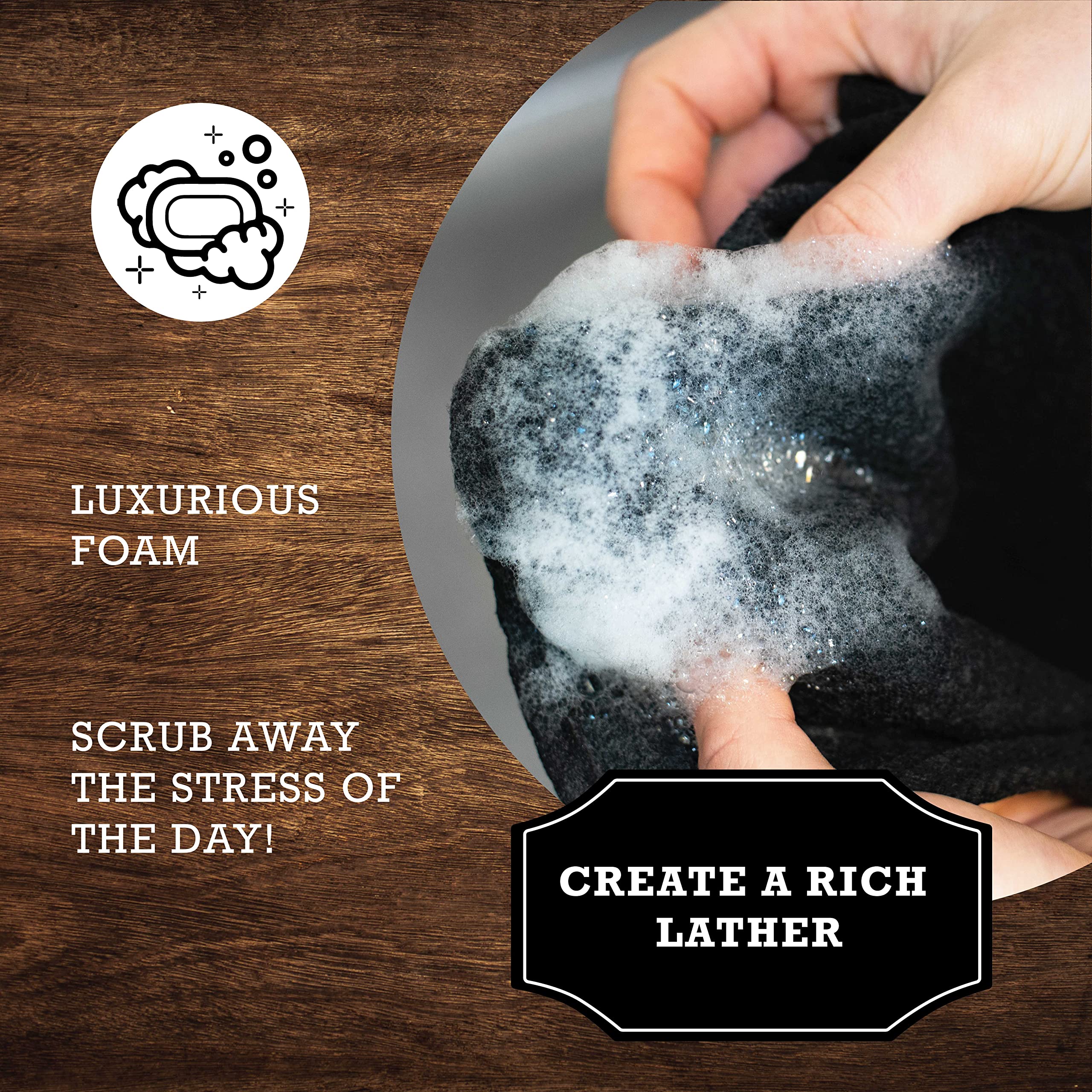 The Rustic Man Terry Wash Cloths for Face and Body, Dual-Sided Cleansing and Exfoliating Washcloths, Machine Wash, Black, 3 Count