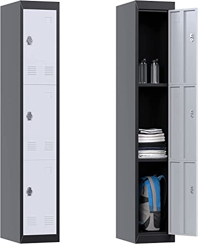 JAORD Metal Locker,3 Door Locker Storage Cabinet with Lock, 71" Steel Locker Organizer with Shelf for School,Home, Gym,Garage (3 Door Gray)