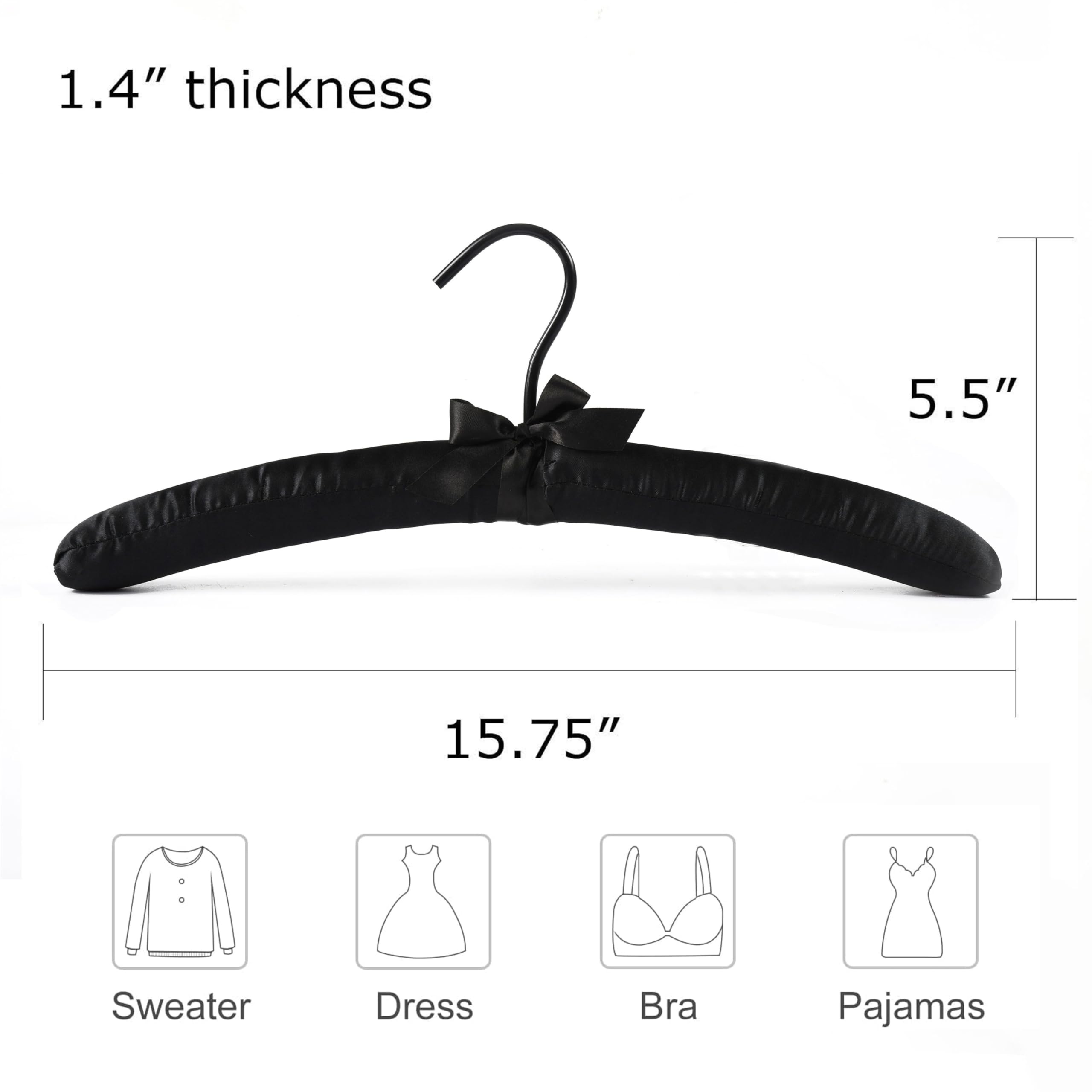 Better to U Blue Satin Padded Sweater Hangers 10 Pack, Blouse Hanger with Thick & Soft Foam for Bridal Wedding Dress Lingerie, Smooth Silk Covered Shirt Hanger Without Shoulder Bump