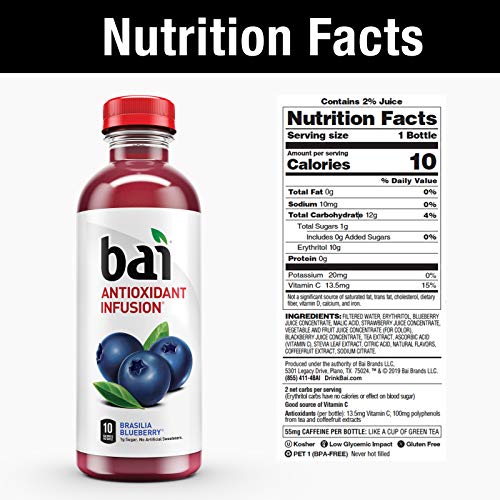 Bai Flavored Water, Brasilia Blueberry, Antioxidant Infused Drinks, 18 Fluid Ounce Bottles, 12 Count