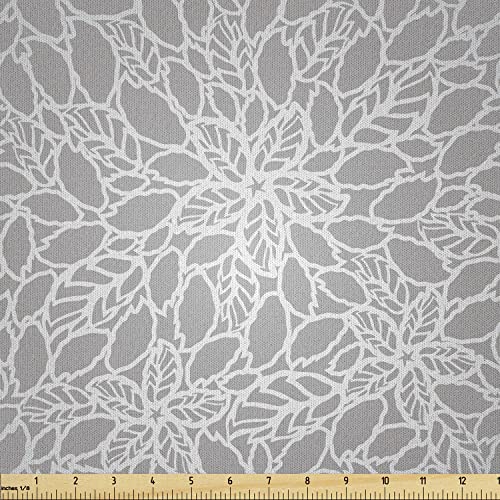 Lunarable Grey Fabric by The Yard, Leaves and Flowers Lace Style Pattern Classical Vintage Garden Art Ornament, Microfiber Fabric for Arts and Crafts Textiles & Decor, 1 Yard, Dimgray Pale Grey