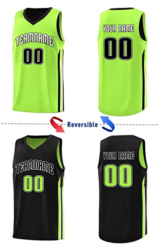 BaiLiLai Custom Basketball Jersey Reversible Printed Name Number Athletic Blank Team Uniform for Men/Youth, Black/Neon Green27, One Size