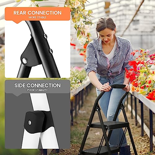 ASPERLAD Step Ladder Folding 2 Step Stool Adult with Wide & Anti-Slip Pedals Ergonomic Portable Steel Ladders for Household, Kitchen, Office 330LB