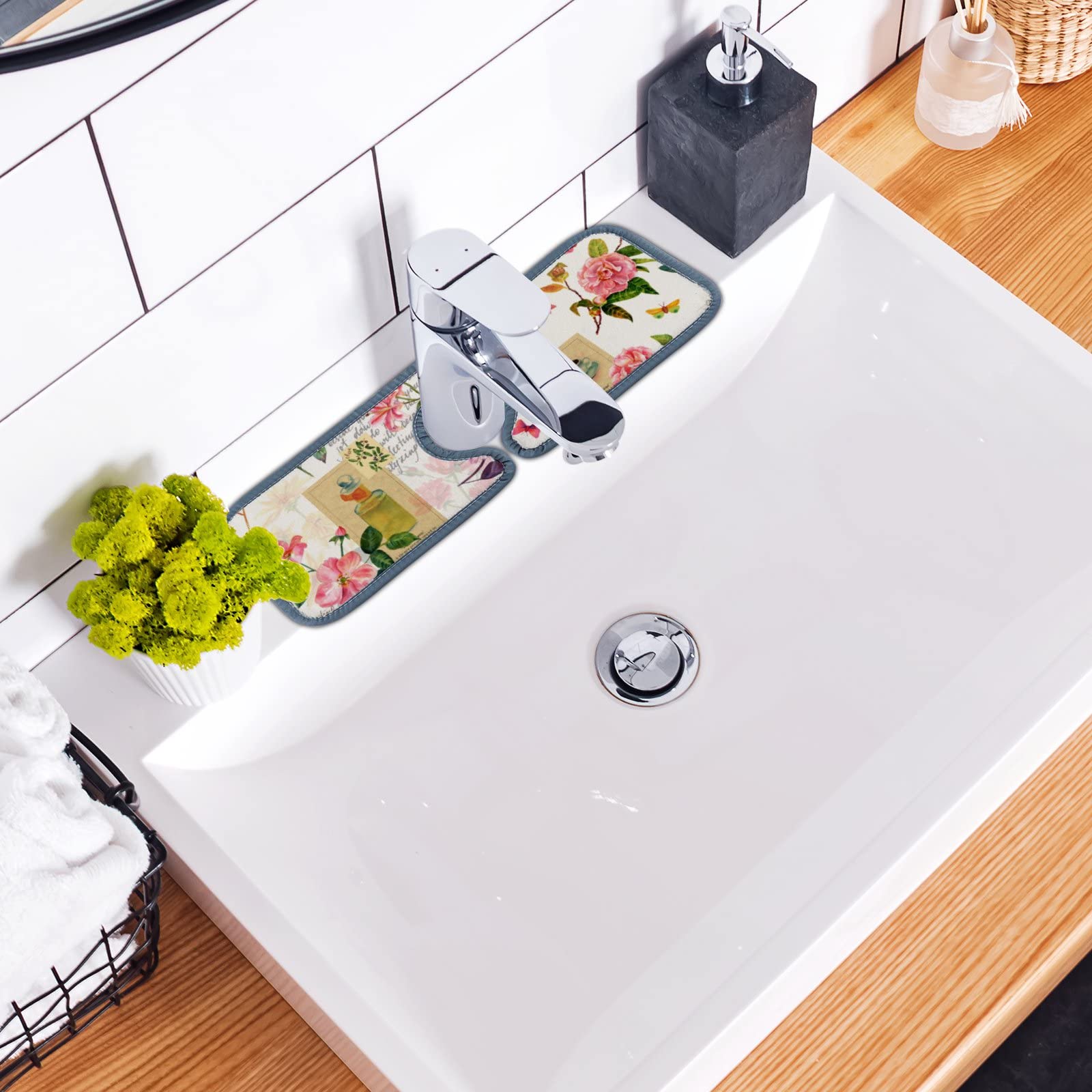 Absorbent Kitchen Faucet Mat 4 Pieces Watercolor Birds Faucet Sink Splash Guard Bathroom Counter and RV,Faucet Counter Sink Water Stains Preventer