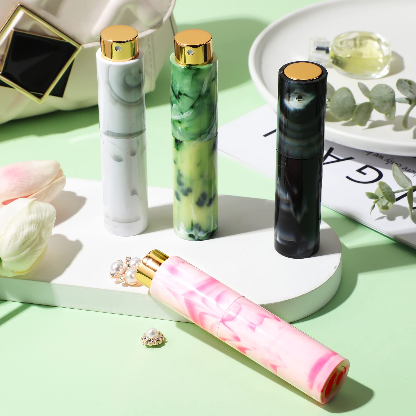 4 Pcs 10 ml Perfume Atomizer Refillable Cologne Containers Mini Travel Perfume Bottle Refillable Atomizer Sprayer Perfume Pocket Dispenser Spray Empty Bottle for Women Men, Multi Marble Style