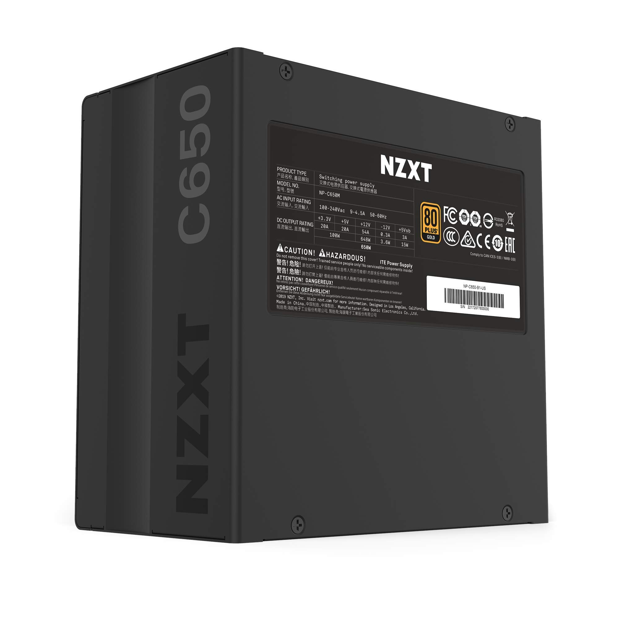 NZXT C650 - NP-C650M - 650 Watt PSU - 80+ Gold Certified - Hybrid Silent Fan Control - Fluid Dynamic Bearings - Modular Design - Sleeved Cables - ATX Gaming Power Supply - 2020
