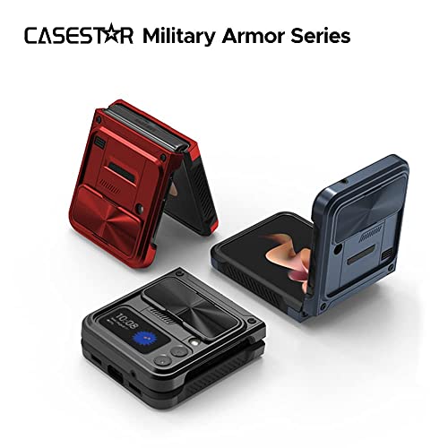 CASESTAR Military Armor Series Case for Samsung Galaxy Z Flip 4 / Z Flip 3,Build-in Kickstand & Camera Protection Sliding Cover - (Metallic Black)