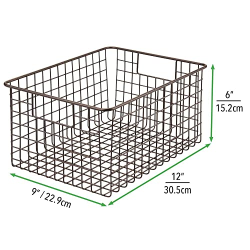 mDesign Metal Wire Food Storage Basket Organizer with Handles for Organizing Kitchen Cabinets, Pantry Shelf, Bathroom, Laundry Room, Closets, Garage - Concerto Collection - 8 Pack - Bronze