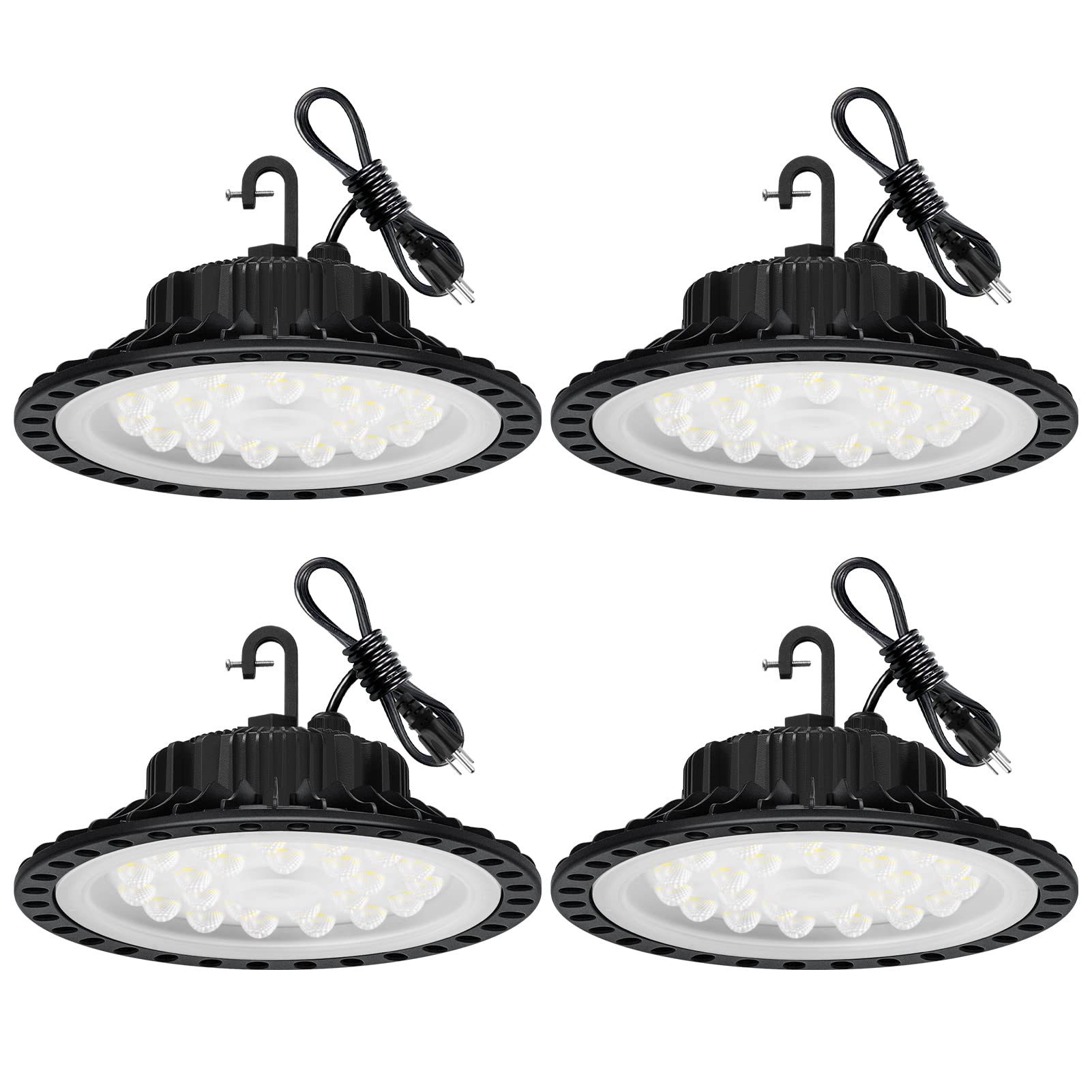 LED High Bay Light, 100W 12000LM UFO LED High Bay Lights with US Plug 5' Cable, Eqv.400W MH/HPS, 6500K Super Bright LED Shop Lights IP65 Area Light Fixture Bay Lighting for Garage Factory Workshop