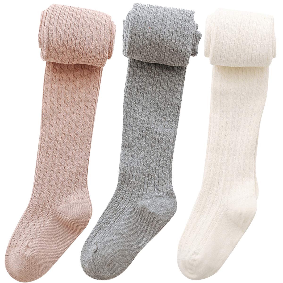 vanberfia Baby Girls Tights Cable Knit Leggings Stockings Cotton 3 Pack Pantyhose Infants Toddlers 2-10T (CLL10205, 4-6T)
