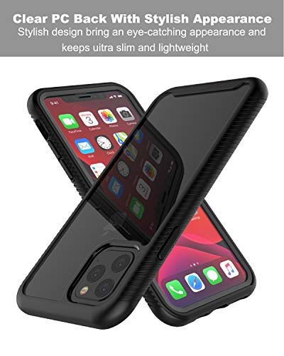 Njjex Case For iPhone 11 Pro MAX, For iPhone 11 Pro Max Case 6.5" W/[Tempered Glass Screen Protector], [Npatt] Hybrid Impact Clear Back Soft TPU Bumper Armor Rugged Shockproof Slim Phone Cover [Black]