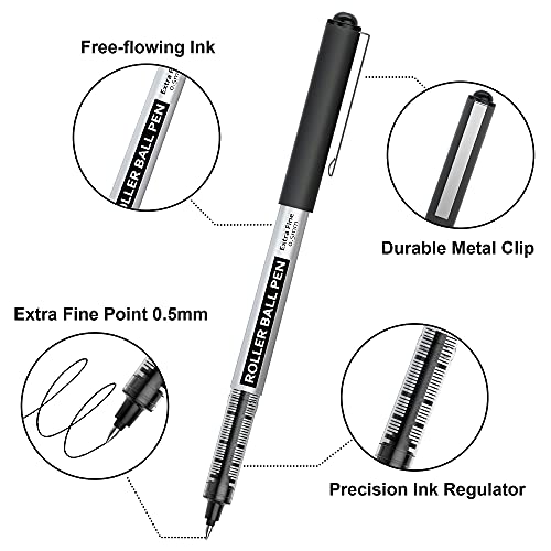 Shuttle Art RollerBall Pens, 25 Pack(21 black 2 blue 2 red) Fine Point Roller Ball Pens, 0.5mm Liquid Ink Pens for Writing Journaling Taking Notes School Office