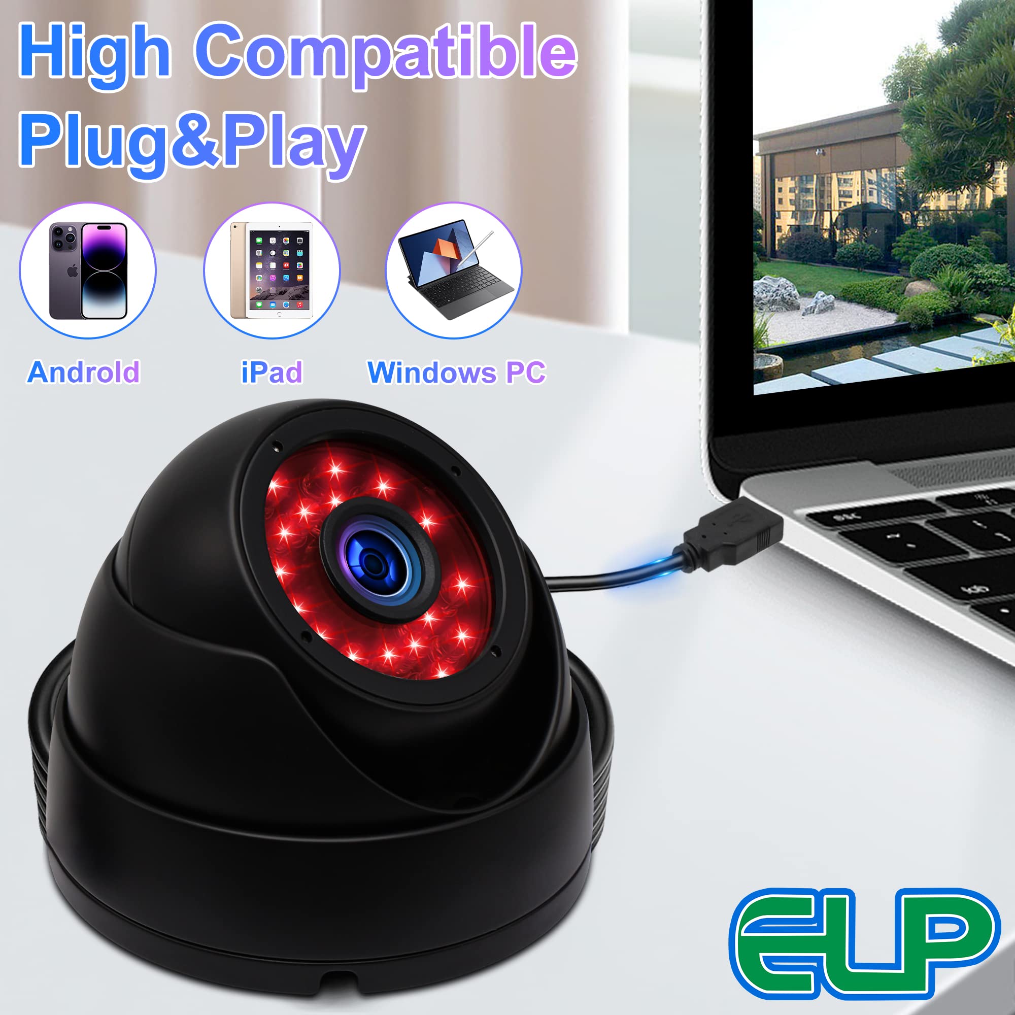 IEights Webcamera_USB USB Infrared Camera Day Night Vision PC Camera CCTV Dome IR Webcam for Computer Indoor Outdoor Waterproof USB Security Camera High Speed Lightburn Camera for Laser Engraver