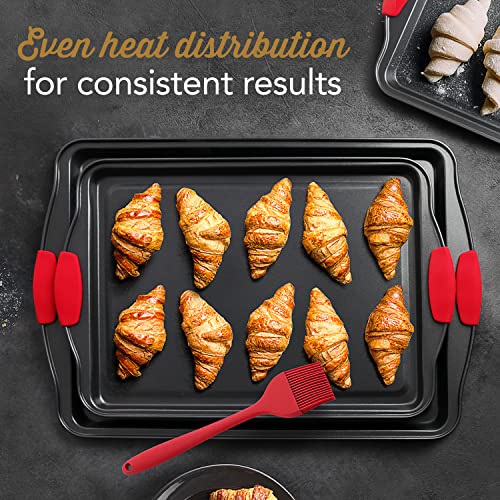 Baking Sheet Set, 3-Piece Cookie Sheet Set with Silicone Handles, Steel Baking Pans Set, Durable Baking Sheets for Oven, BPA Free Cookie Sheets for Baking Nonstick Set, Sheet Pan - Black Baking Pan