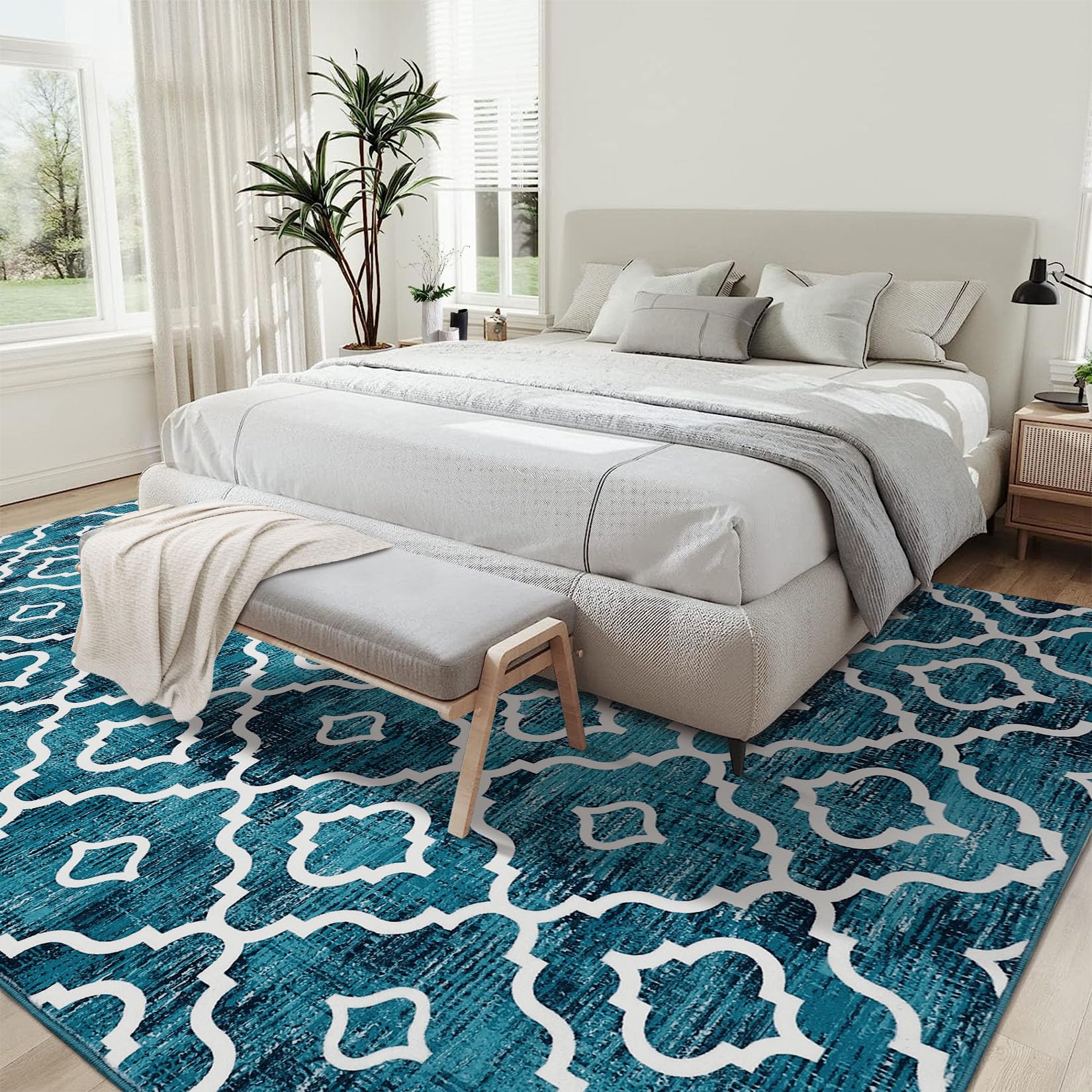 ROYHOME Area Rug 8x10 Living Room Rugs Machine Washable Rug Moroccan Rug Geometric Neutral Floor Carpet Soft Low Pile Stain Resistant Large Rug for Bedroom Under Dining Table Home Office