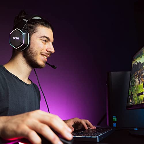 EKSA E1000 USB Gaming Headset for PC, Computer Headphones with Microphone/Mic Noise Cancelling, 7.1 Surround Sound, RGB Light - Wired Headphones for PS4, PS5 Console, Laptop, Call Center