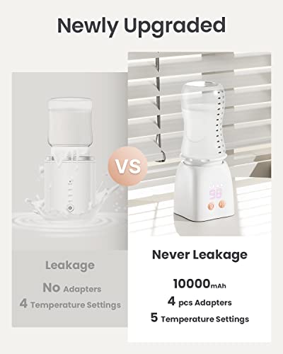 Bottle Warmer, Hopebig Baby Bottle Warmer with 4 Adapters, Rechargeable Portable Bottle Warmer with Smart Temperature Control, Digital Display Travel Bottle Warmer for Breastmilk or Formula