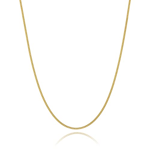 Ariana Lucci 14K Gold Filled Thin Italian Curb Chain Necklace, Non Tarnish 1mm Cuban Link Chain, Great for Pendants and Charms, Genuine 1/20 14K Gold Filled Made in Italy, 22"