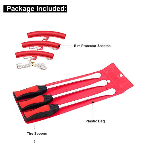 ASOOLL 11.5" ππ’π«π ππ©π¨π¨π§π¬ Motorcycle Tire Changer Tools Bike Tire Iron Levers Repair Kit with 3 Pcs Rim Protectors