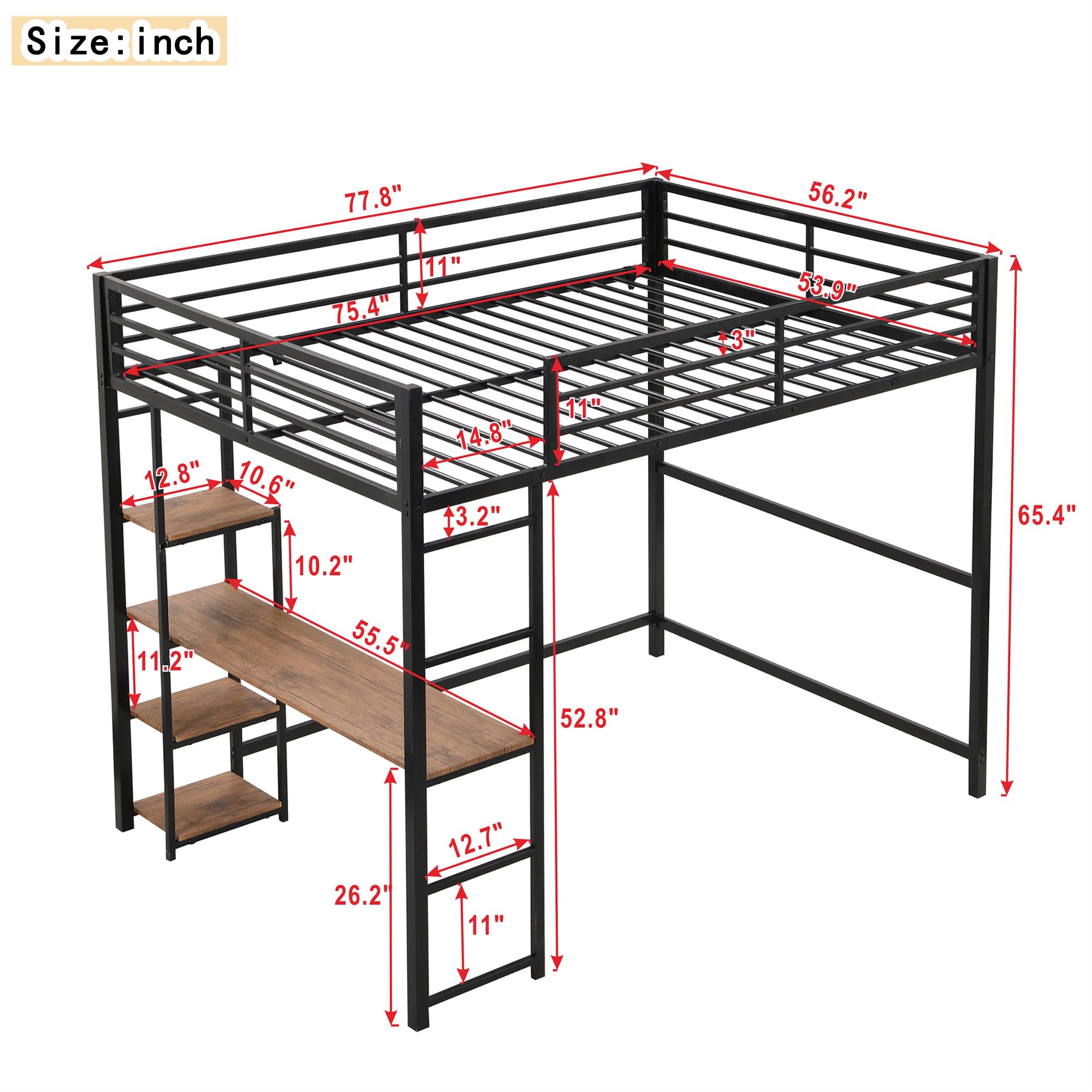 Harper & Bright Designs Full Size Loft Bed with Upper Grid Storage Shelf, Metal Full Loft Bed with Storage Stairs, Space Saving High Loft Bed for Teens Boys Girls,No Box Spring Needed, White