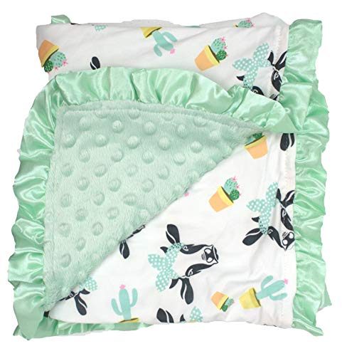 Dear Baby Gear Farm Deluxe Baby Blanket - Reversible, Milestone & Newborn Gifts - Black, White Heifer Cow Mint Green Dot Bandana, Cactus Succulents in Pots, Mint Ruffle, 32x32 Inches