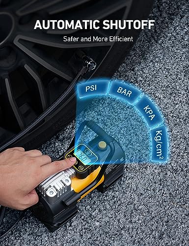 AstroAI Tire Inflator Portable Air Compressor (Up to 150 PSI) Tire Pump for Car 12V DC Digital Air Pump with 12 LEDs Super Bright Light for Bicycle, Motorcycle, Automotive Car Accessories