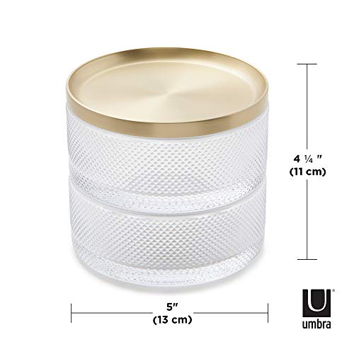 Umbra Tesora Jewelry Organizer, Two-Tier Storage Box with Removable Lid, Glass/Brass