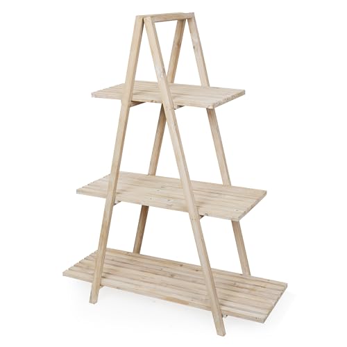Alpine Corporation MBB168 Wood 3-Tier Triangular Storage Rack for Books, Plants, Decor, Rustic Display Rack with 3 Shelves