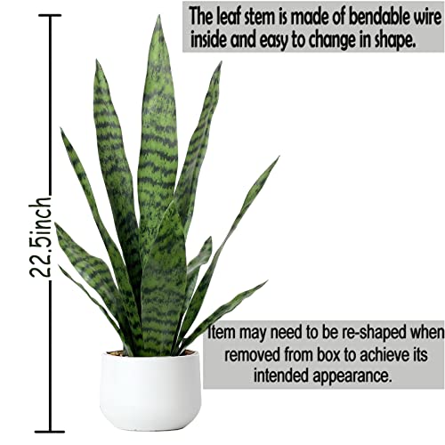 Bird Fiy Artificial Snake Plant 22" Faux Agave Fake Sansevieria Artificial Potted Plants for Indoor and Outdoor Home Office Décor (White Pot)