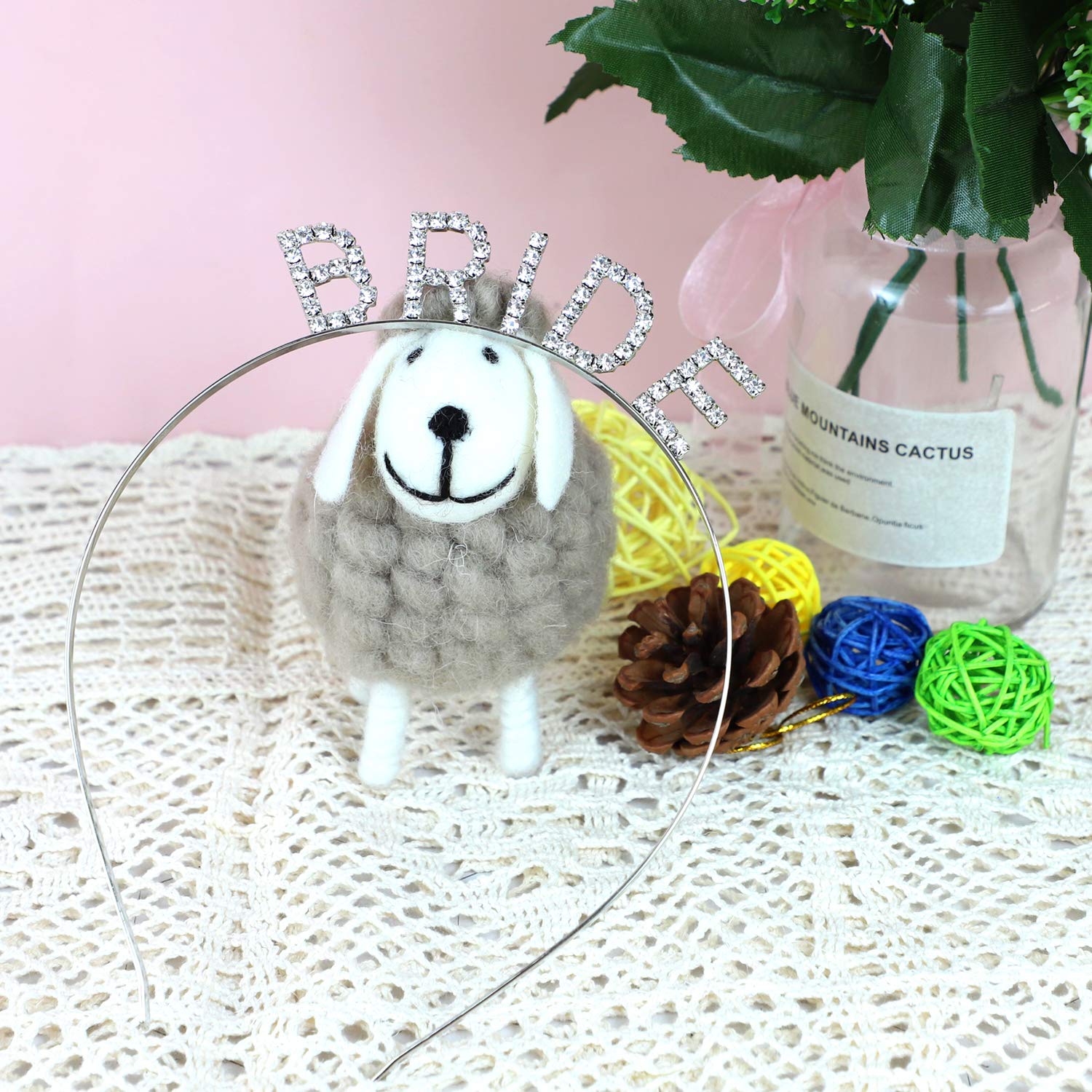 AUEAR, Rhinestone Bride Headband Elegant Bride Crown Bachelorette Party Headbands (Silver)