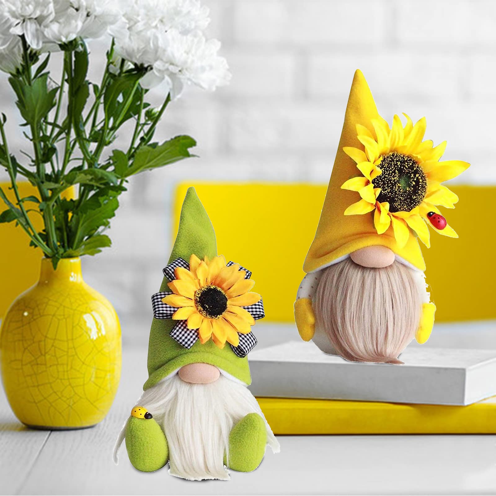BERNIE ANSEL 2 Pcs Sunflower Gnome,Summer Gnomes Flannelette Doll, Spring Gnomes Plush, Spring Cute Faceless Doll Tomte Nisse Elf Bee Festival Home Farmhouse Kitchen Decor