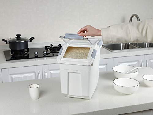Rice Storage Container with Wheels Seal Locking Lid PP((507.27oz / 3.96gal / 80cup / 15L),Pack-2)