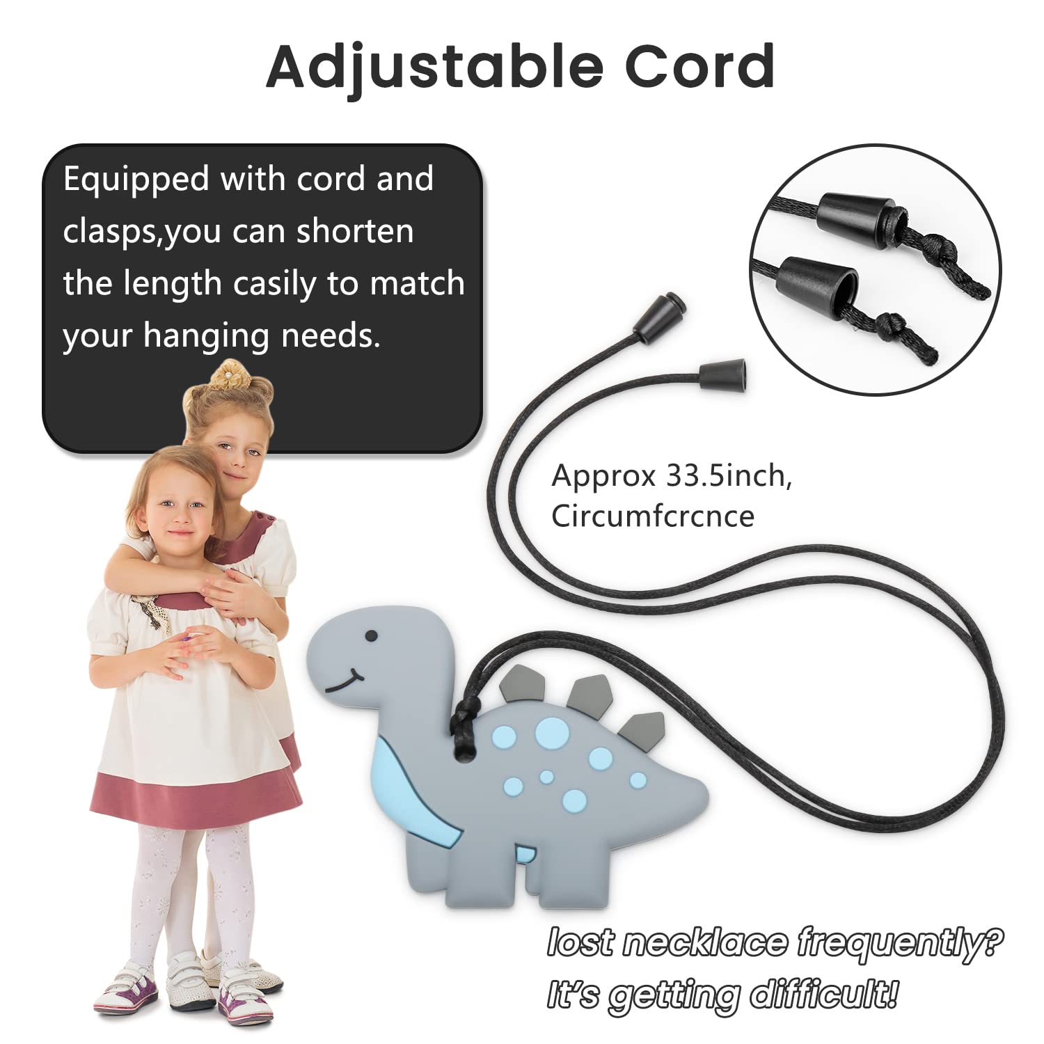 4Pcs Chew Necklaces for Sensory Kids with Teething, ADHD, SPD, Autism, Biting Needs, Oral Motor Chewy Teether, Silicone Necklace Made from Food Grade Silicone Safety, Baby Teether Toy for Boys&Girl