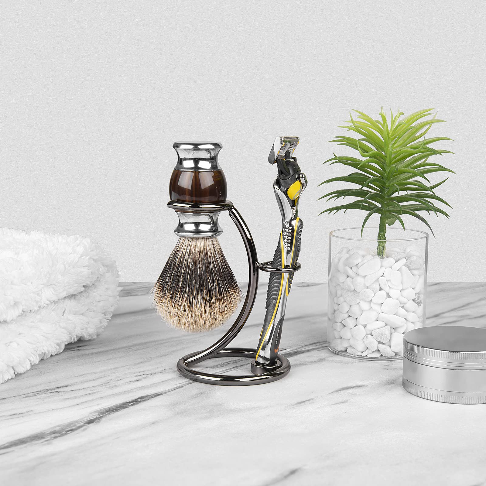 Linkidea Shower Shaving Brush Stand, Stainless Steel Safety Razor Holder, Comaptible with Vikings Blade Chieftain, Emperor Augustus Razor (Brushed Nickel)