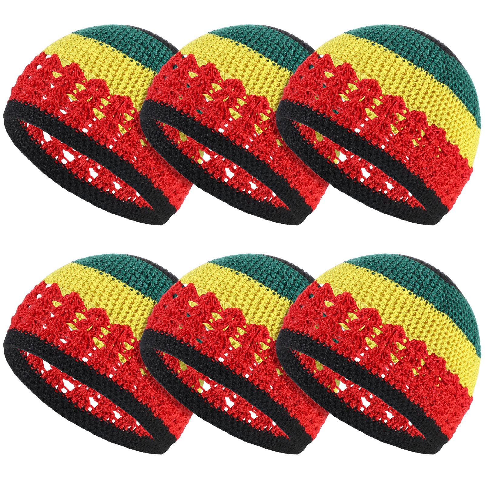 6 Pieces Kufi Hats for Men and Women Colorful Kufi Cap Under Helmet Muslim Hat Crochet Beanie