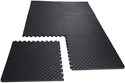 BalanceFrom Puzzle Exercise Mat with EVA Foam Interlocking Tiles for MMA, Exercise, Gymnastics and Home Gym Protective Flooring, 1" Thick, 24 Square Feet, Black