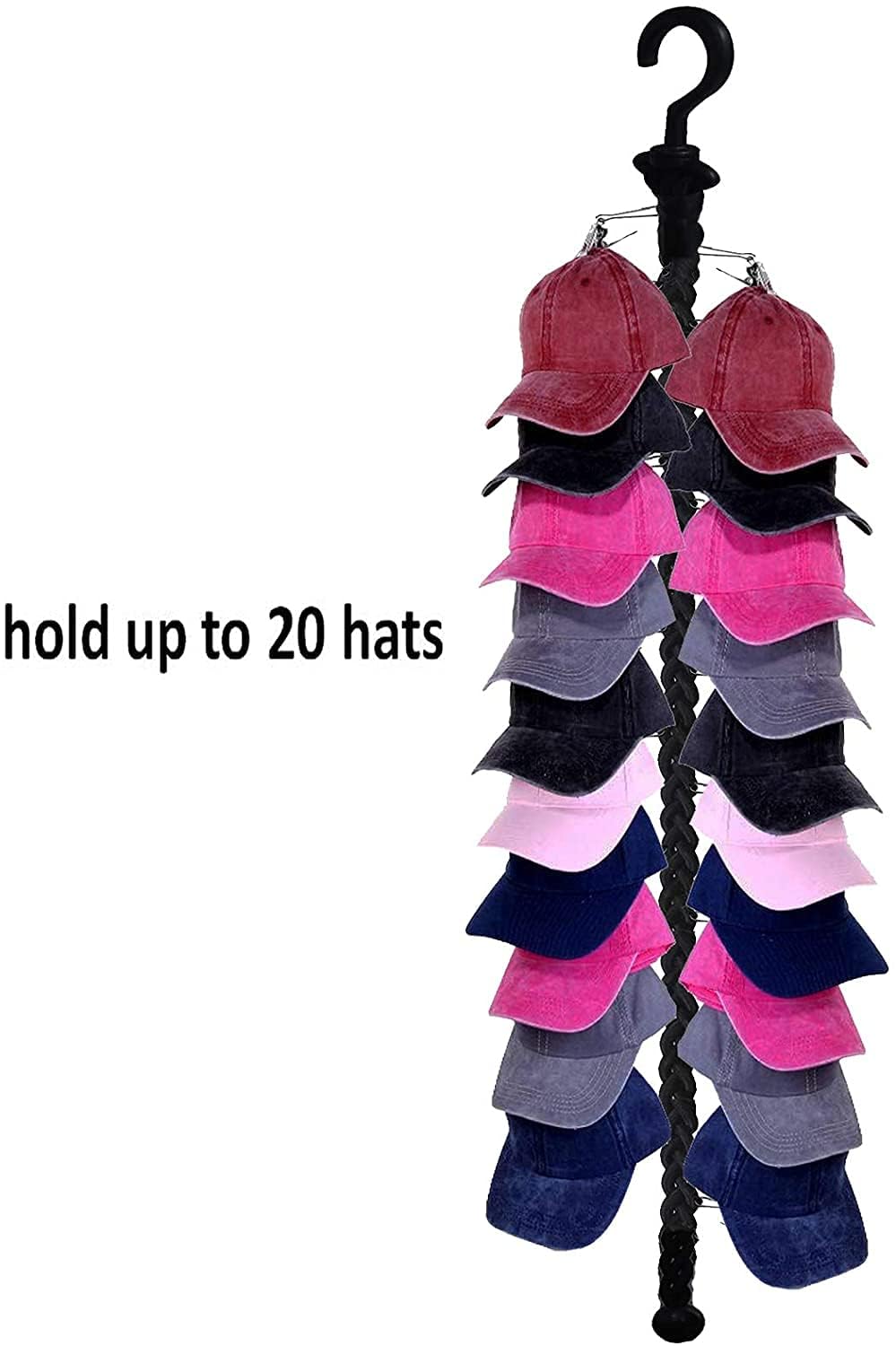 Closet Hanging Cap Keeper Closet Cap Racks Hats Holders Closet Hook Storage Organizer Hat Display Rack, 20 Baseball Cap Holder - Fit Most Hats - No Hats Included