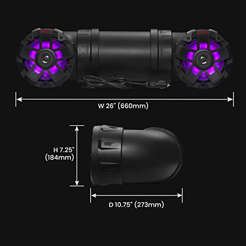 BOSS Audio Systems ATV65BRGB ATV UTV Weatherproof Sound System - 6.5 Inch Speakers, 1 Inch Tweeters, Full Range Audio, Built-in Amplifier, Bluetooth, Multi-Color Illumination, Hook Up To Stereo