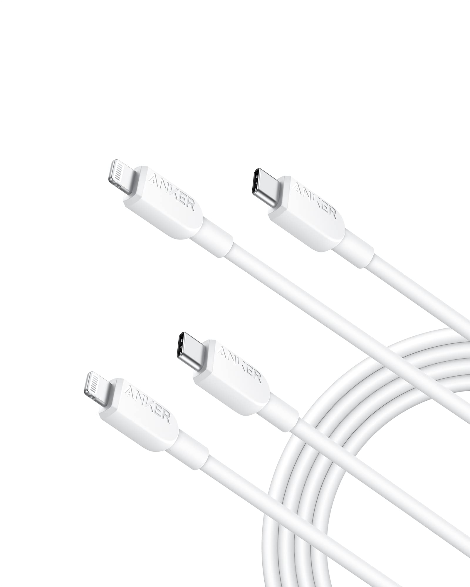 Anker 310 USB C to Lightning Cable (2pack, 6ft, White), MFi Certified, Fast Charging Cable for iPhone 14 Plus 14 14 Pro Max 13 13 Pro 12 11 (Charger Not Included)