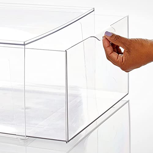 mDesign Plastic Stackable Kitchen Storage Organizer Bin Containers with Front Pull Drawer for Cabinet, Pantry, Fridge, Freezer, Shelf, Refrigerator Organization - Lumiere Collection - Clear