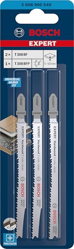 Bosch 3X Expert Hardwood 2-Side Clean Jigsaw Blade Set (for Plastic Coated Boards, Kitchen countertop, Length 117 mm, Professional Accessory Jigsaw)