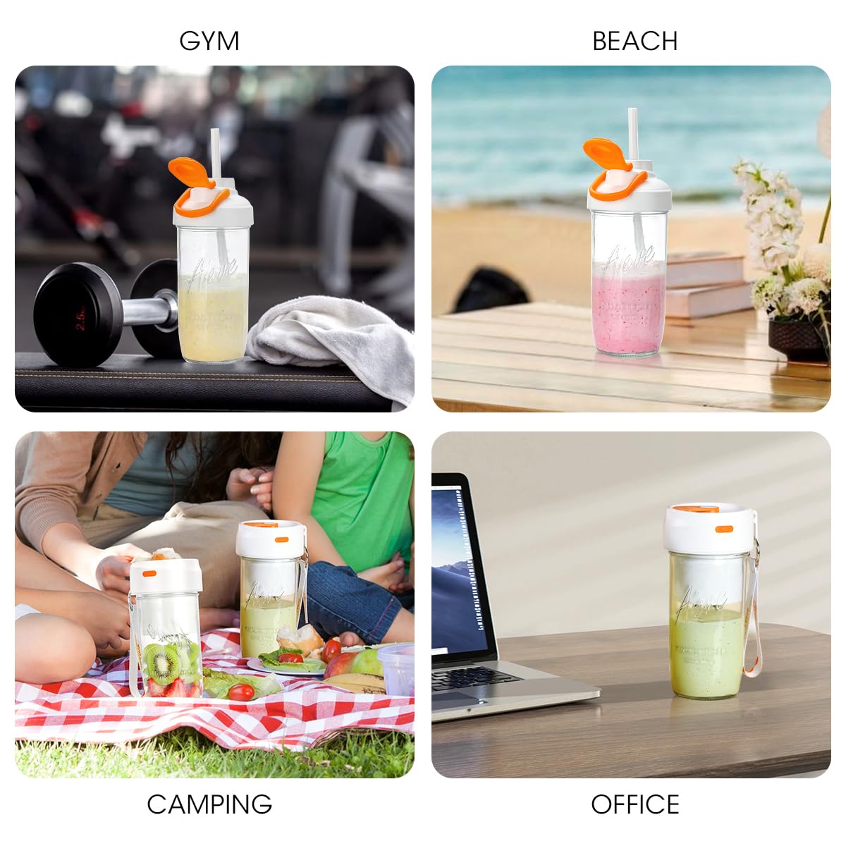 Aieve Mason Jar Blender, Personal Blender Portable Blender Cup for Wide Mouth Mason Jar (Turns Wide Mouth Mason Jar into Rechargeable Blender)