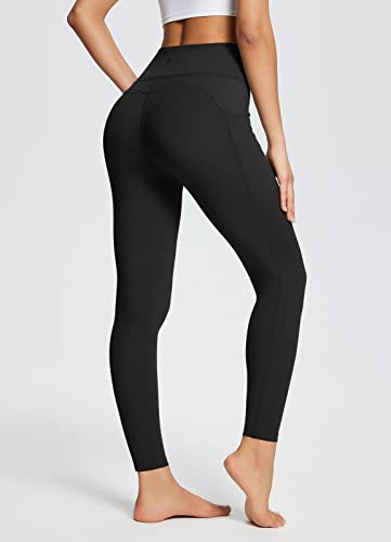 BALEAF 7/8 Workout Athletic Leggings for Women High Waist Soft Yoga Running Petite Ankle Pants with Deep Pockets Black M