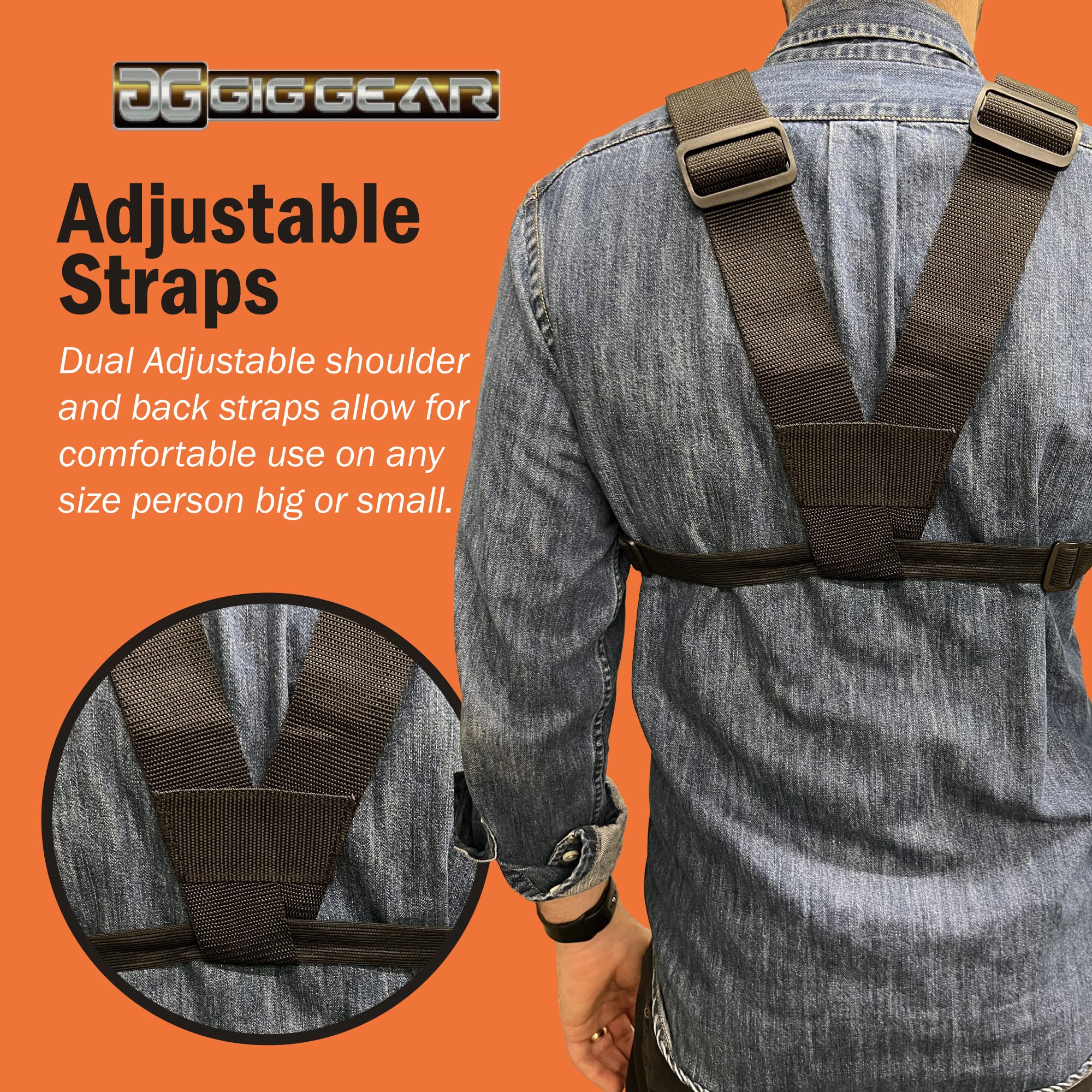 Gig Gear Two Hand Touch Tablet Chest Harness for iPad and Samsung Tablets - Rugged Tablet Carrying Case with Strap and Compartments - Heavy Duty iPad Chest Mount for 12.9 Inch Mobile Device (Black)