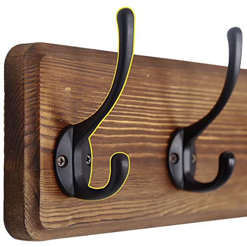 SKOLOO Rustic Wall Mounted Coat Rack: 16-inches Hole to Hole, Pine Solid Wood Coat Hook Hanger - 5 Hooks for Hanging Clothes Robes Towels Coats