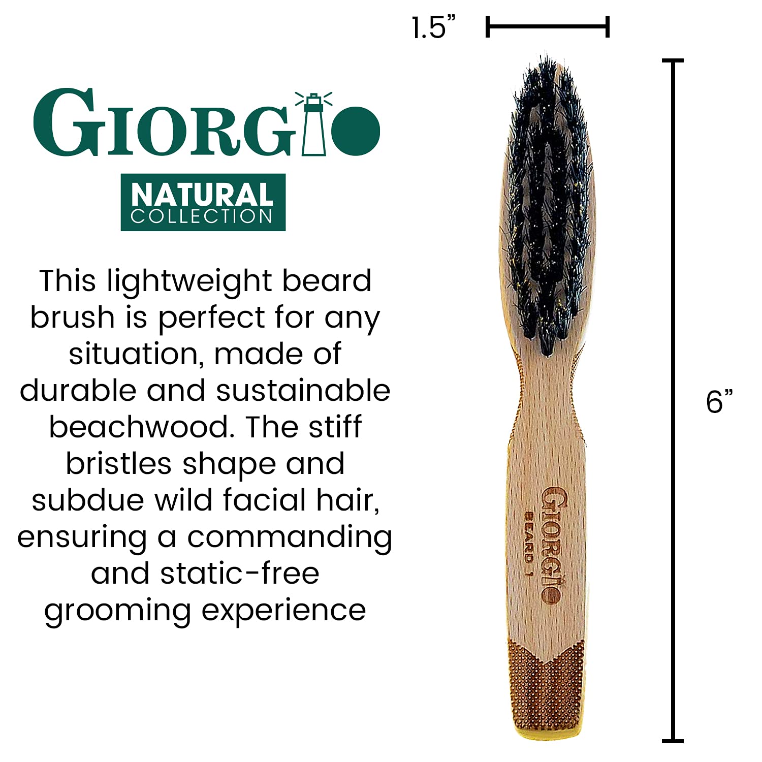 Giorgio G87IVY 2.5 Inch Men's Folding Pocket Comb Ivory - For Hair, Beard Grooming and Styling - Flexible Cellulose, Saw-cut & Hand Polished + 6 Inch Beard Brush