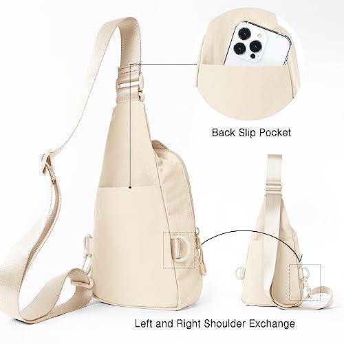 ASLABCREW Sling Bag with Adjustable Strap, Crossbody Daypack Chest Bag Small Backpack for Hiking Traveling, Ivory